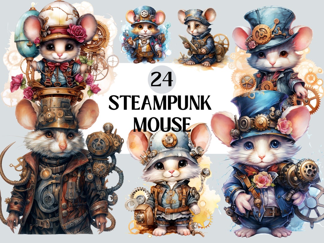 Steampunk Mouse Bundle, PNG Steampunk Cliparts, Junk Journal ...