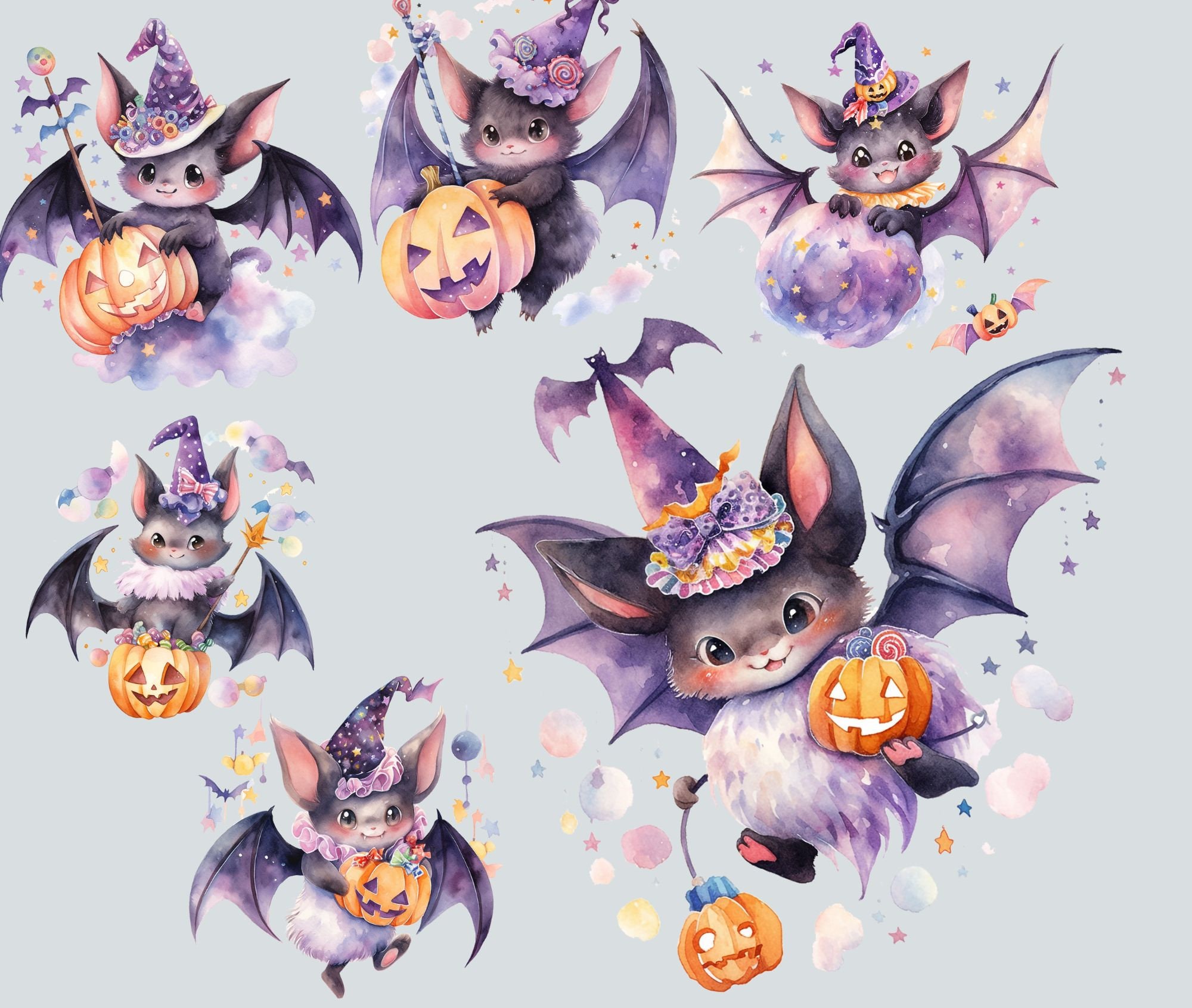 Cute Halloween Bat Clipart Halloween Pumpkin Bat Watercolor - Etsy