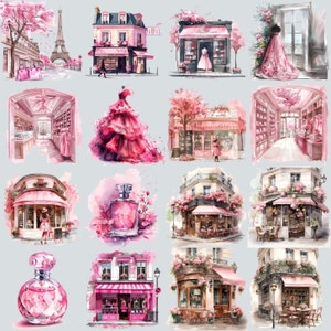 Pink Paris Clipart, PNG Watercolor Romantic Paris French Clipart Haute ...
