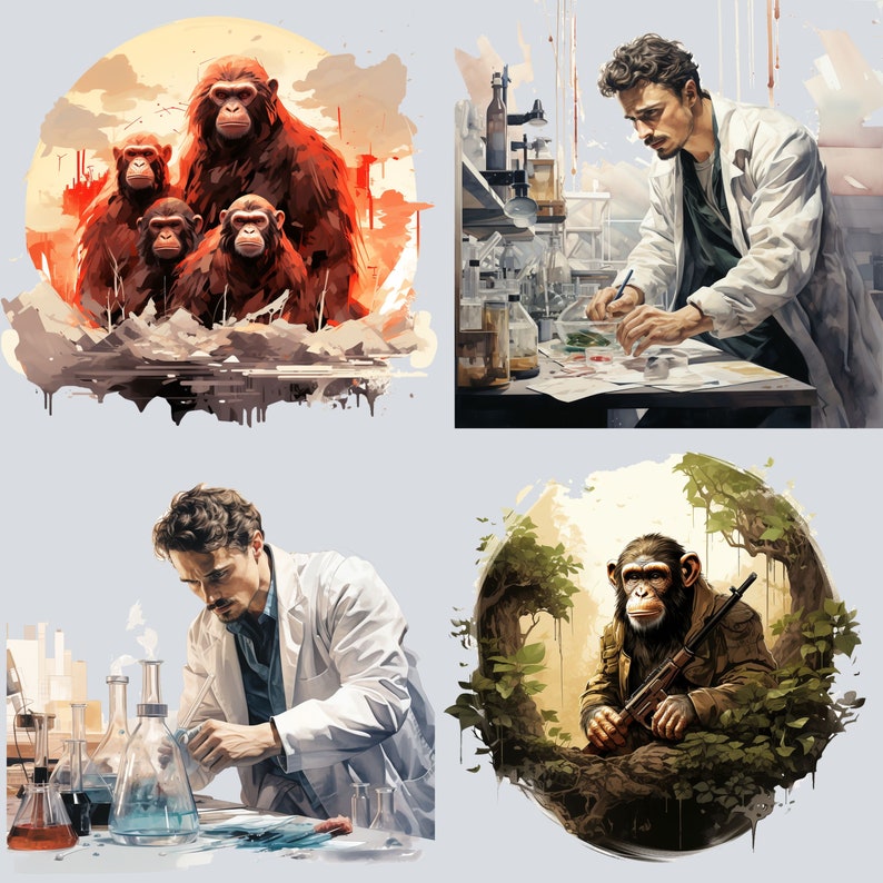 Fantasy Apes Clipart, Planet Apes Clipart, Watercolor Apes Clipart ...