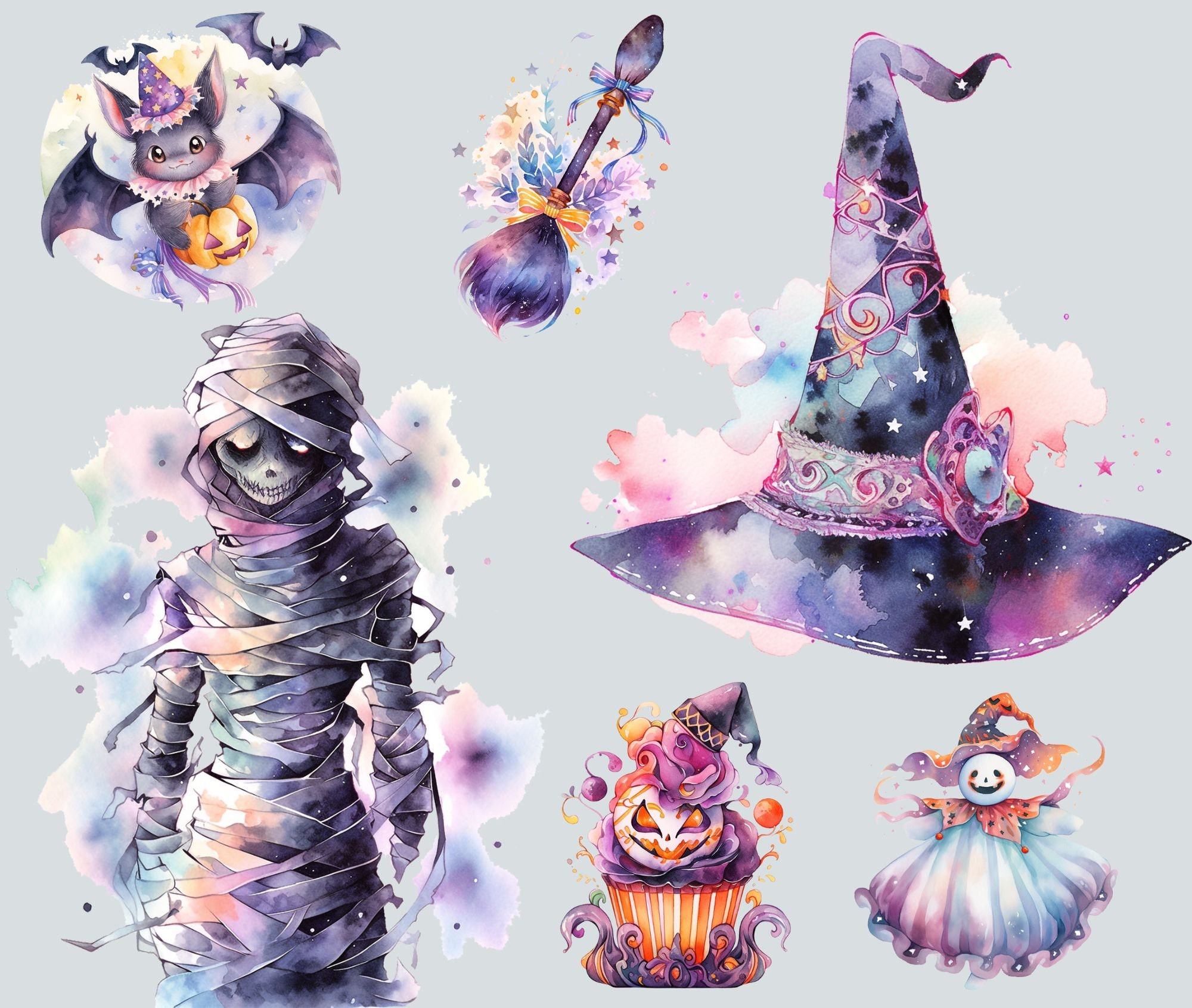 Cute Halloween Clipart Pack Spooky Clipart PNG Mummy Witch - Etsy