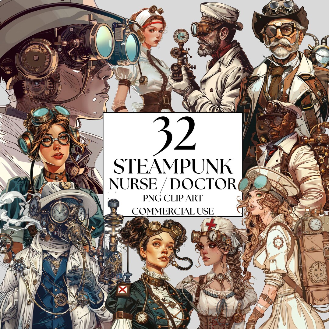Steampunk Nurse Clipart Watercolor Steampunk Doctor Clipart, Medical Steampunk Clipart Bundle ...