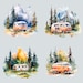 Adventure Campers Clipart, Watercolor Cute Caravan PNG Digital Clip Art ...