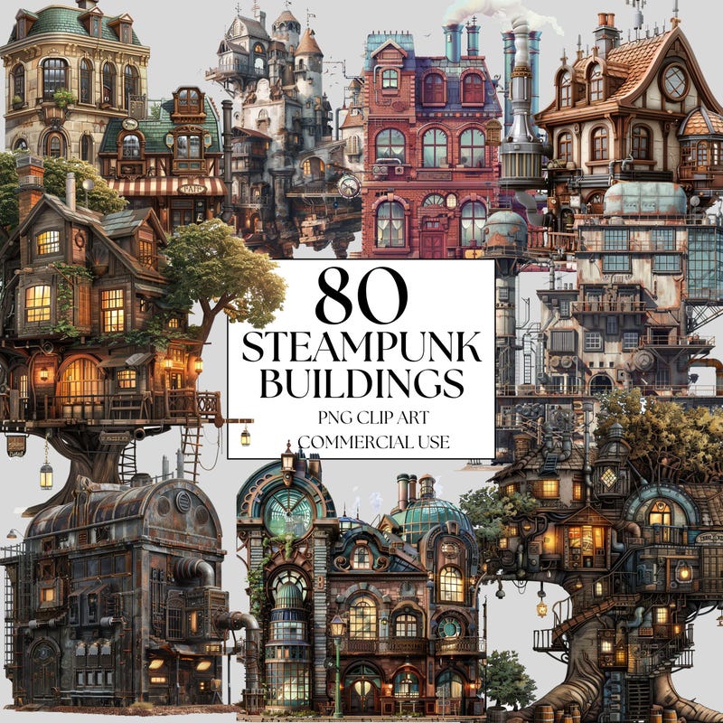 Steampunk Buildings Png - Etsy UK