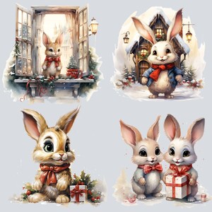 Christmas Bunny Clipart, Watercolor Christmas Rabbit PNG, Christmas ...