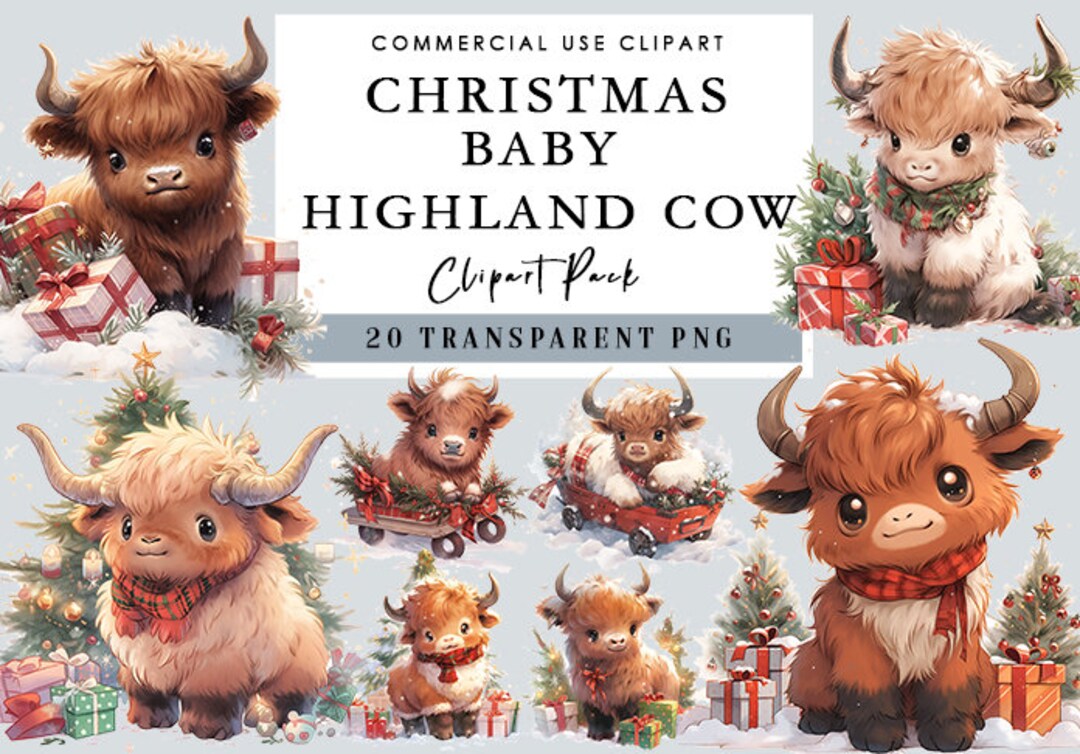 Christmas Highland Cow Clipart Baby Highland Cow Christmas Clipart ...