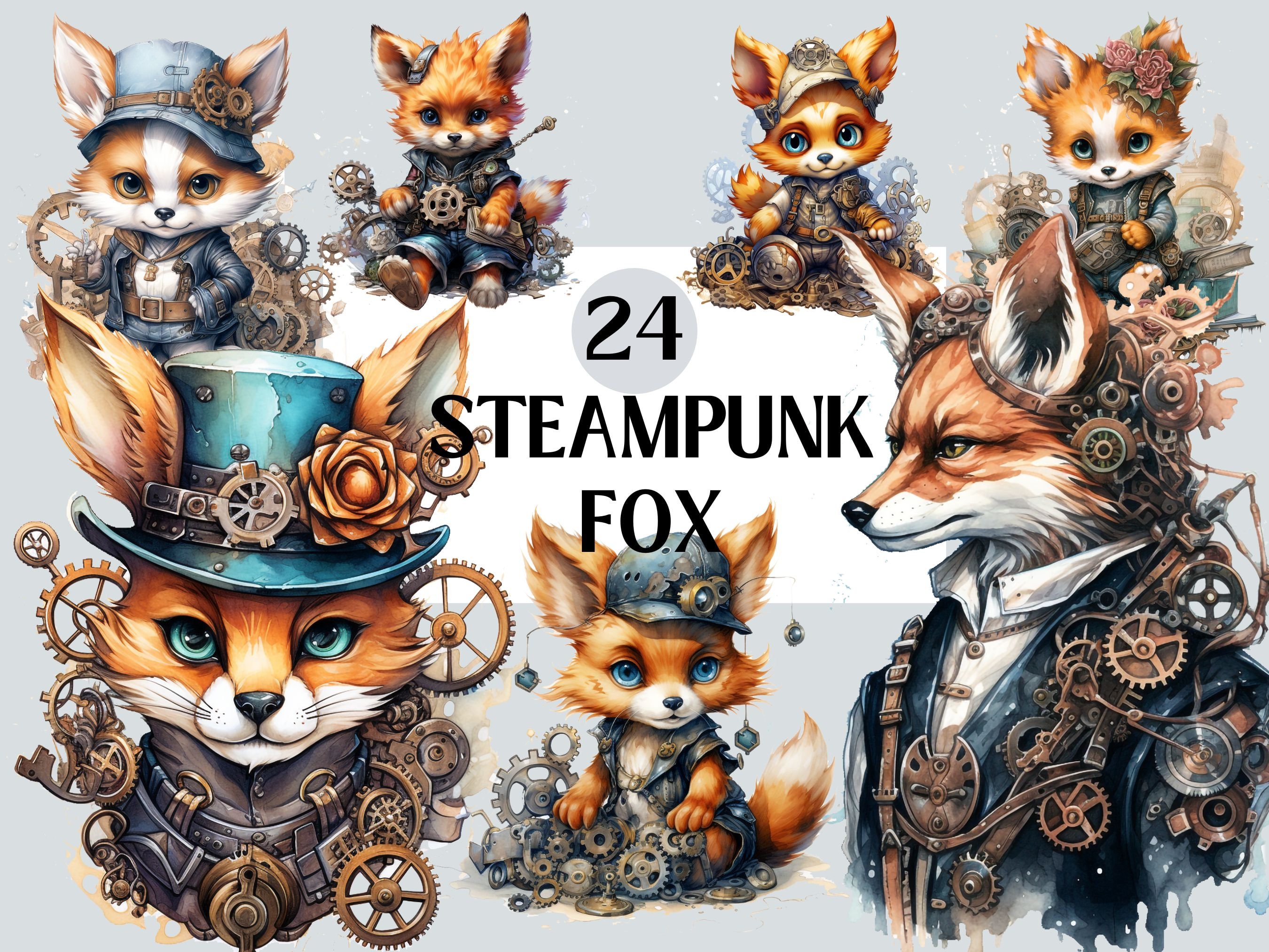 Steampunk Fox Bundle PNG Steampunk Clipart Junk Journal - Etsy