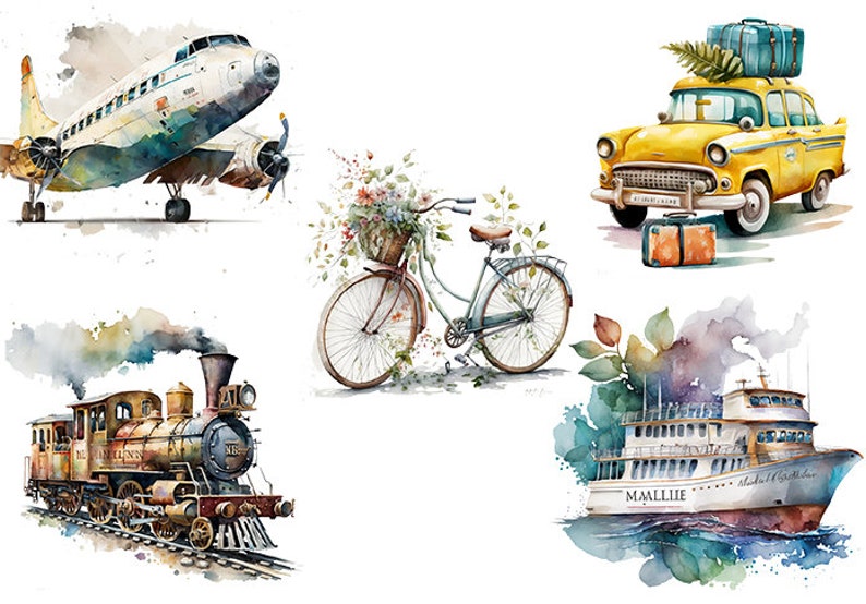 Holidays Transport Clipart Plane Clipart Floral Bike Clipart Taxi Train ...