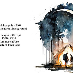 Watercolor Camping at Night Clipart Camping Clipart Forest Camper ...