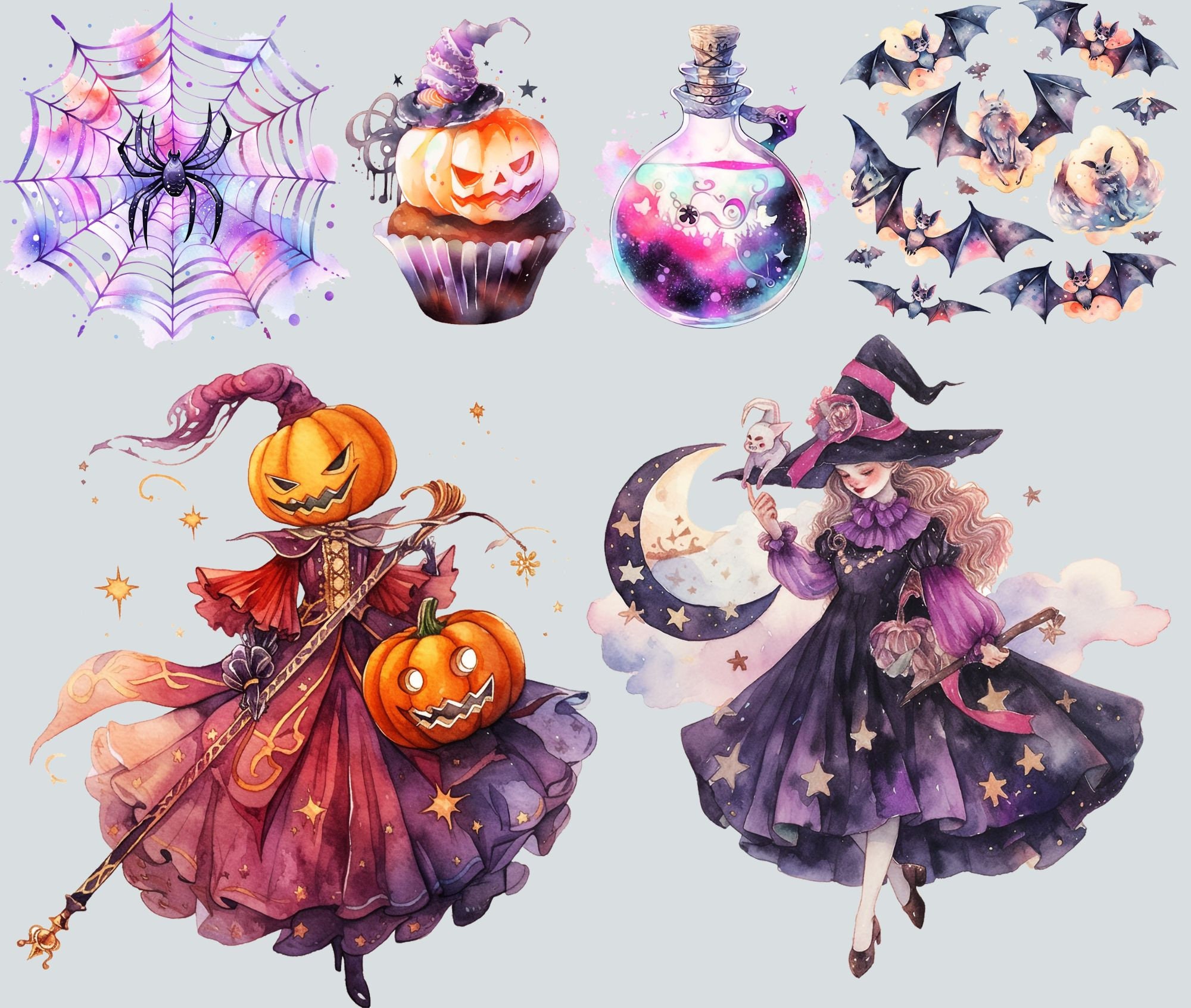 Cute Halloween Clipart Pack Spooky Clipart PNG Mummy Witch - Etsy