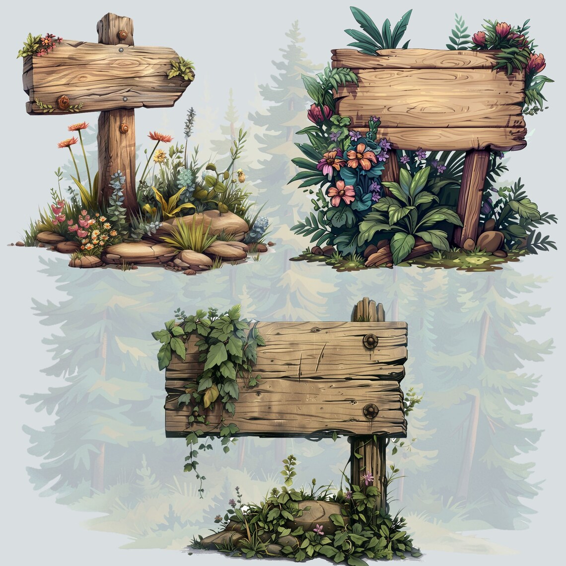 Wood Sign Clipart, Wooden Sign Clipart, Woodland Clipart, Enchanted ...