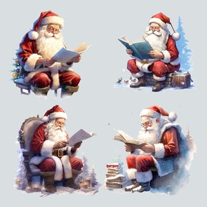 Santa Reading Letters Clipart Watercolor, Christmas Clipart Santa PNG ...