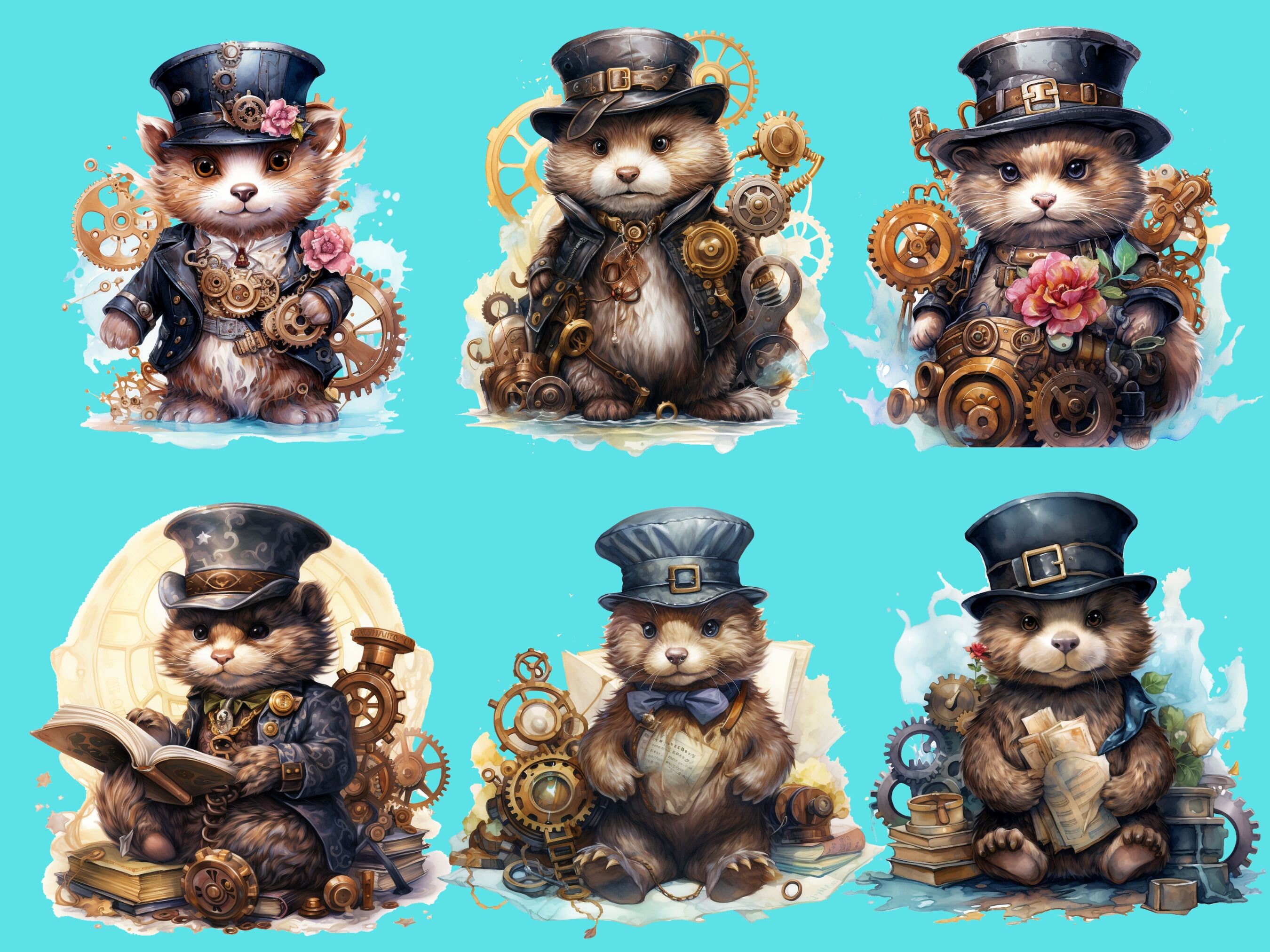 Steampunk Otter Bundle, PNG Steampunk Cliparts, Junk Journal ...