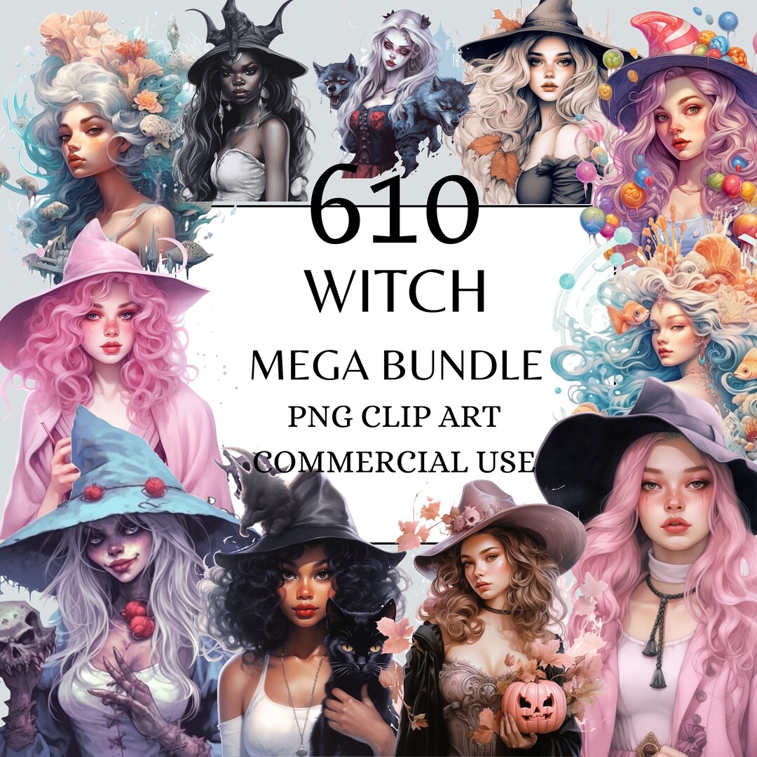 610 Halloween Witch Clipart, PNG, Full Commercial Use, Watercolor ...