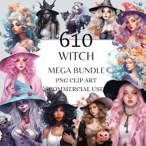 610 Halloween Witch Clipart, PNG, Full Commercial Use, Watercolor ...