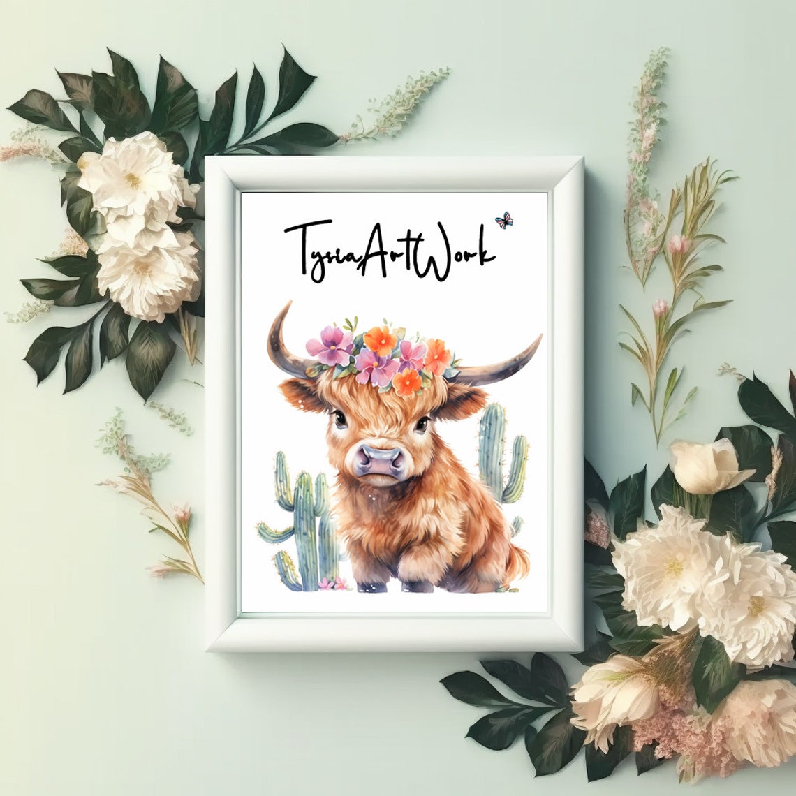 Highland Cow With Cactus Clipart Cactus Highland Cow Clipart Watercolor ...