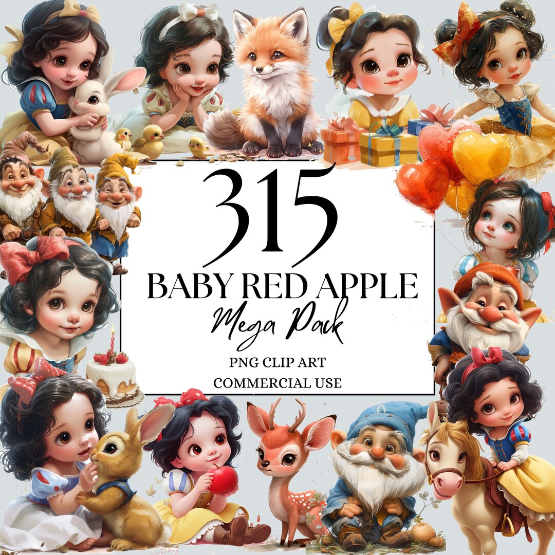 Baby Princess Snow White Clipart, Red Apple Princess PNG, Fairytale ...