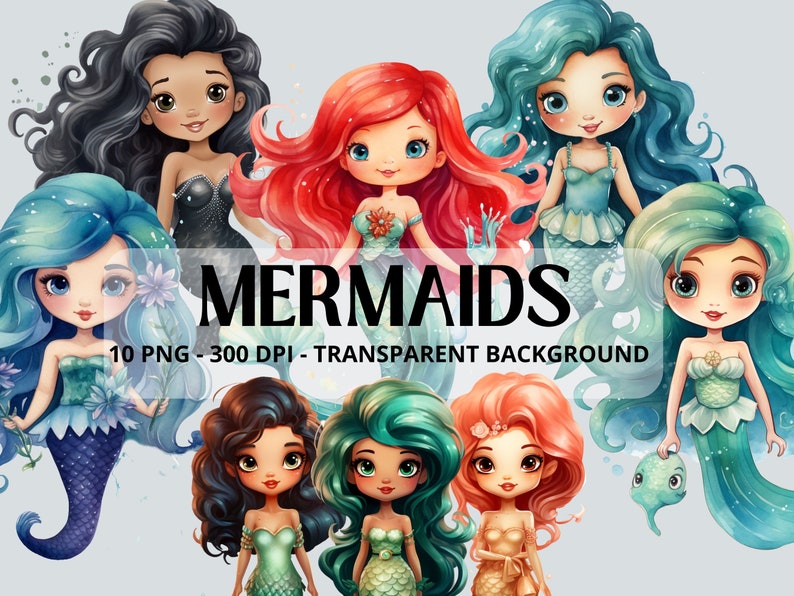 Mermaid Clipart, Fairy Tale, Magical Fantasy Clip Art, Nursery Decor ...