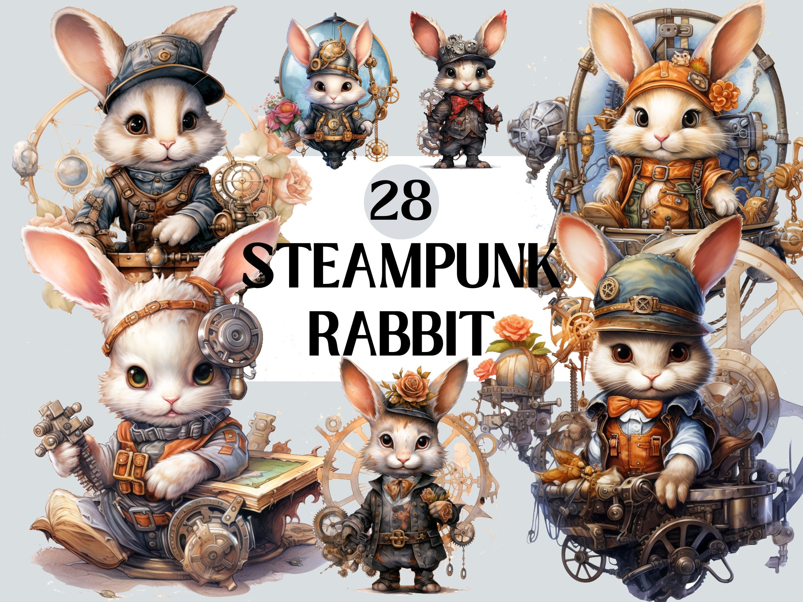Steampunk Rabbit Bundle PNG Steampunk Clipart Junk Journal - Etsy