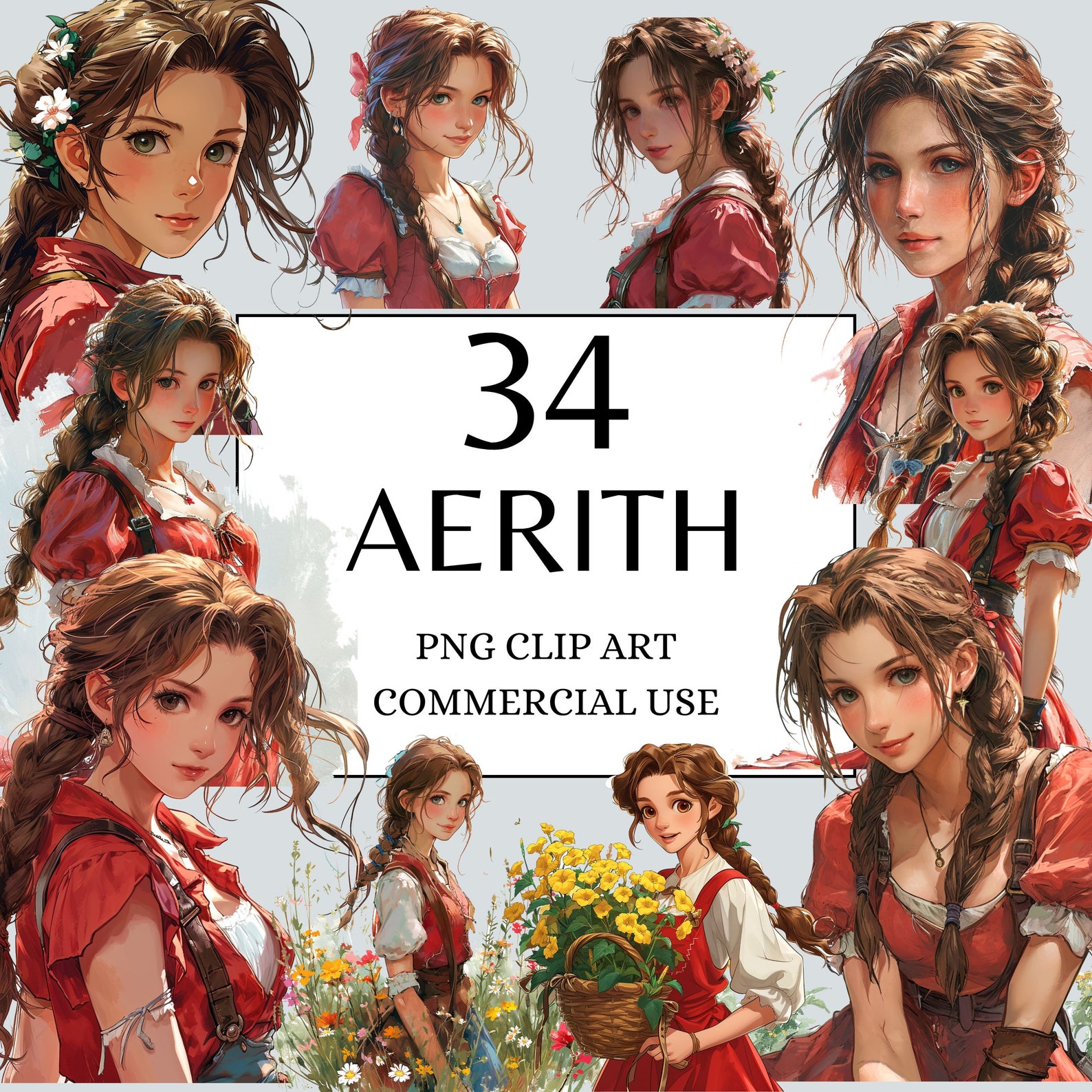 Aerith Clipart, Watercolor Aerith Clipart, Flower Girl Clipart, Yellow ...