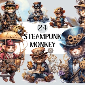 Steampunk Monkey Bundle, PNG Steampunk Cliparts, Junk Journal ...