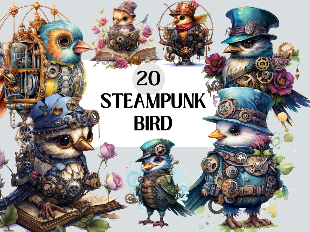 20 PNG Watercolor Steampunk Bird Clipart, Steampunk Bird Clip Art ...