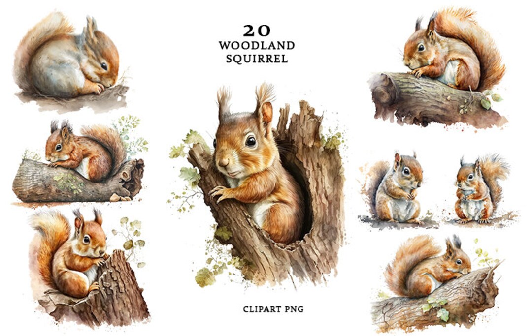 Woodland Squirrel Clipart Watercolor, Woodland Baby Animals Clipart ...
