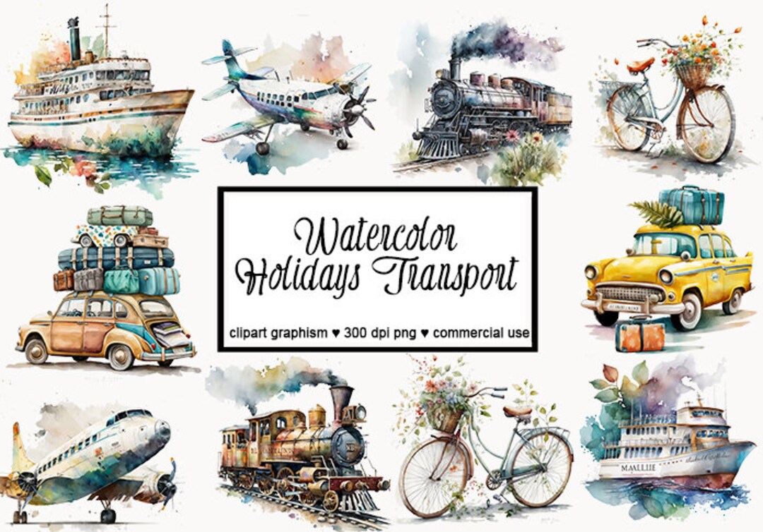 Holidays Transport Clipart - Plane Clipart Floral Bike Clipart Taxi ...