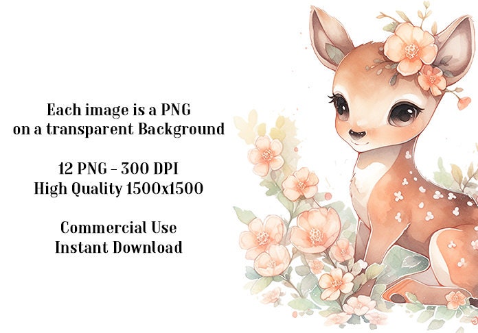 Fawn Clipart PNG Digital Crafting and Paper Crafts, Watercolor Baby ...