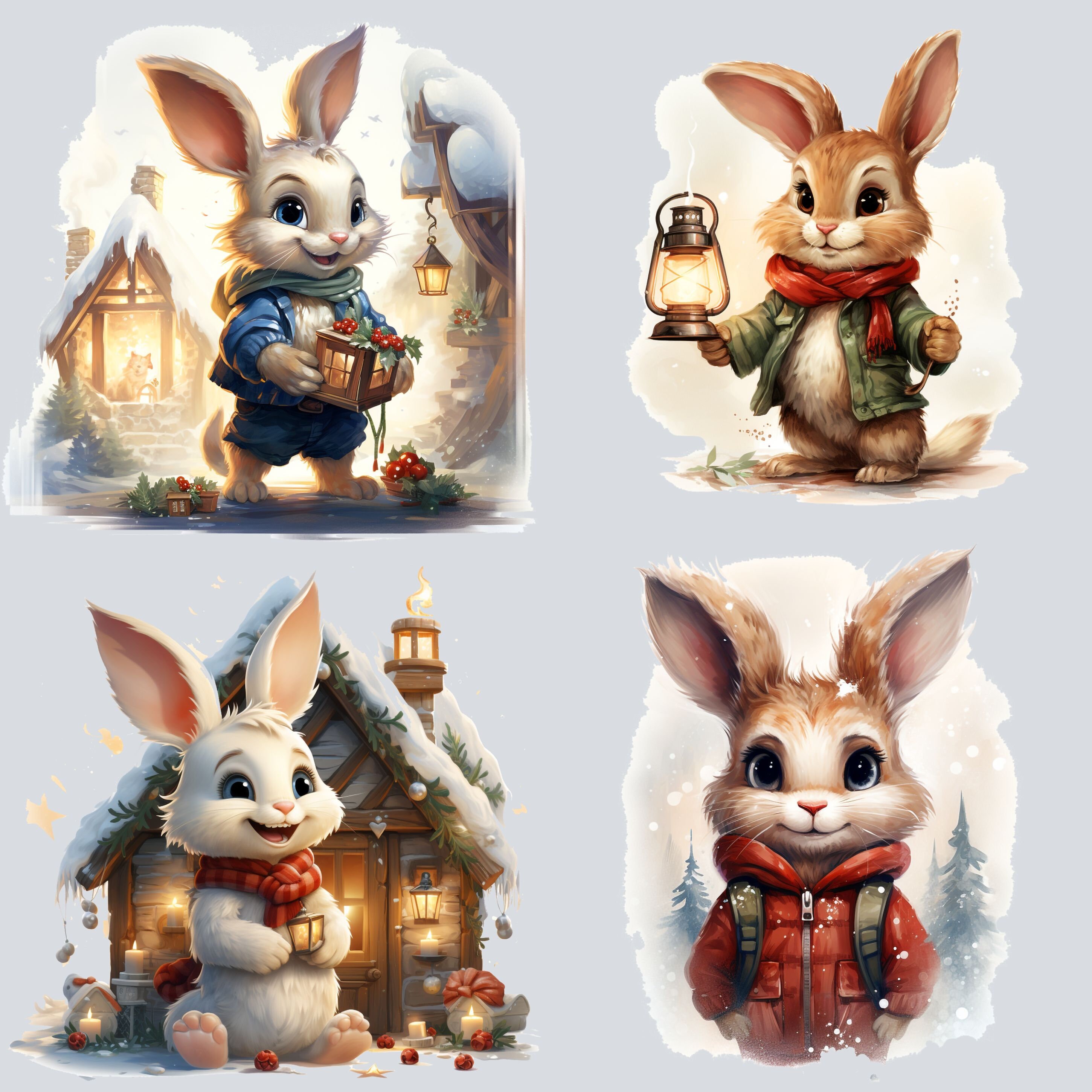 Christmas Bunny Clipart, Watercolor Christmas Rabbit PNG, Christmas ...
