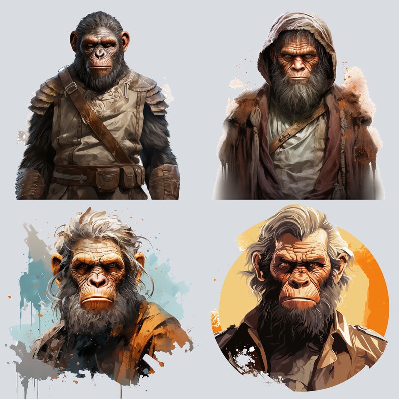 Fantasy Apes Clipart, Planet Apes Clipart, Watercolor Apes Clipart ...