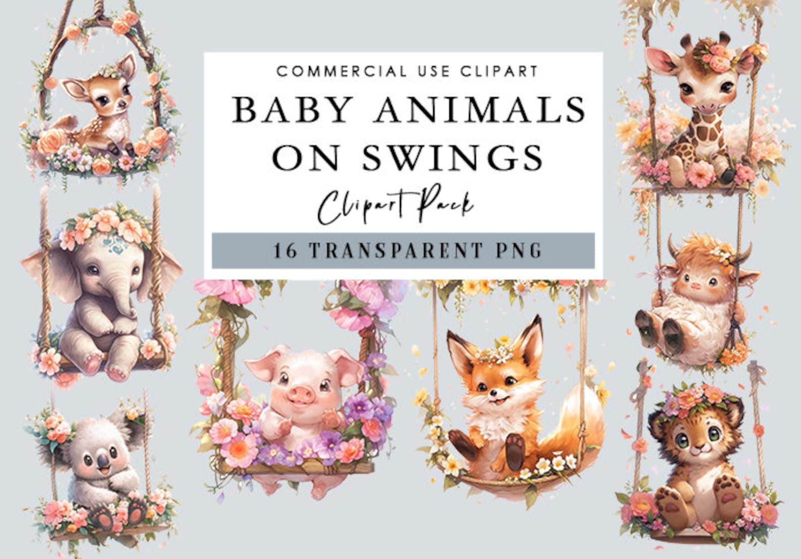 Baby Animals on Swings PNG Baby Animal on Swing Clipart Baby Animal ...