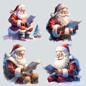 Santa Reading Letters Clipart Watercolor, Christmas Clipart Santa PNG ...