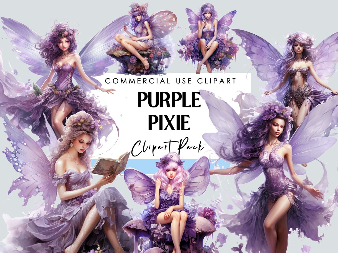21 Purple Pixies Clipart, Watercolor, Flowers, Fantasy Clipart, Commercial Use, Digital Download ...
