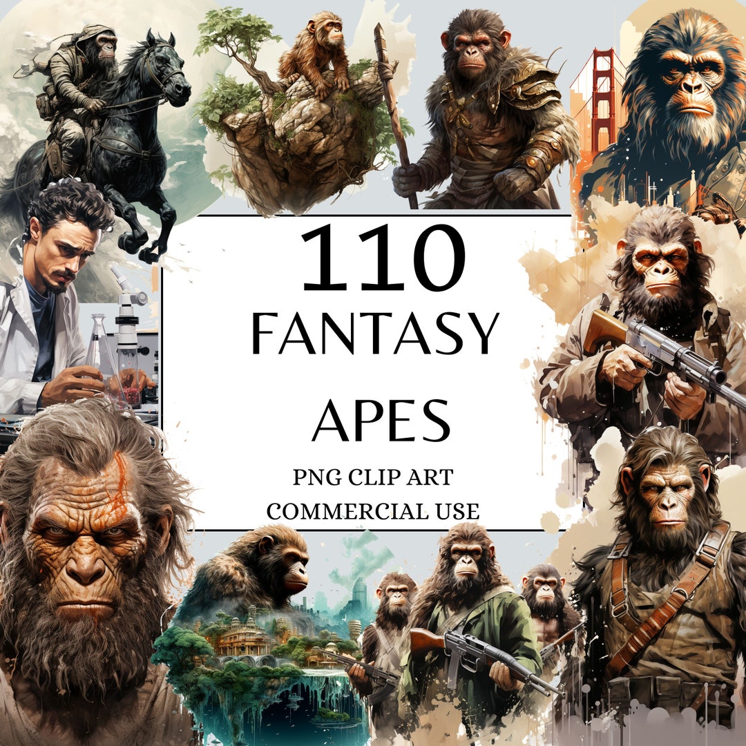 Fantasy Apes Clipart, Planet Apes Clipart, Watercolor Apes Clipart ...