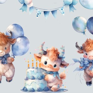 Highland Cow Baby Shower, Watercolor Clipart, Blue Baby Shower, Newborn ...