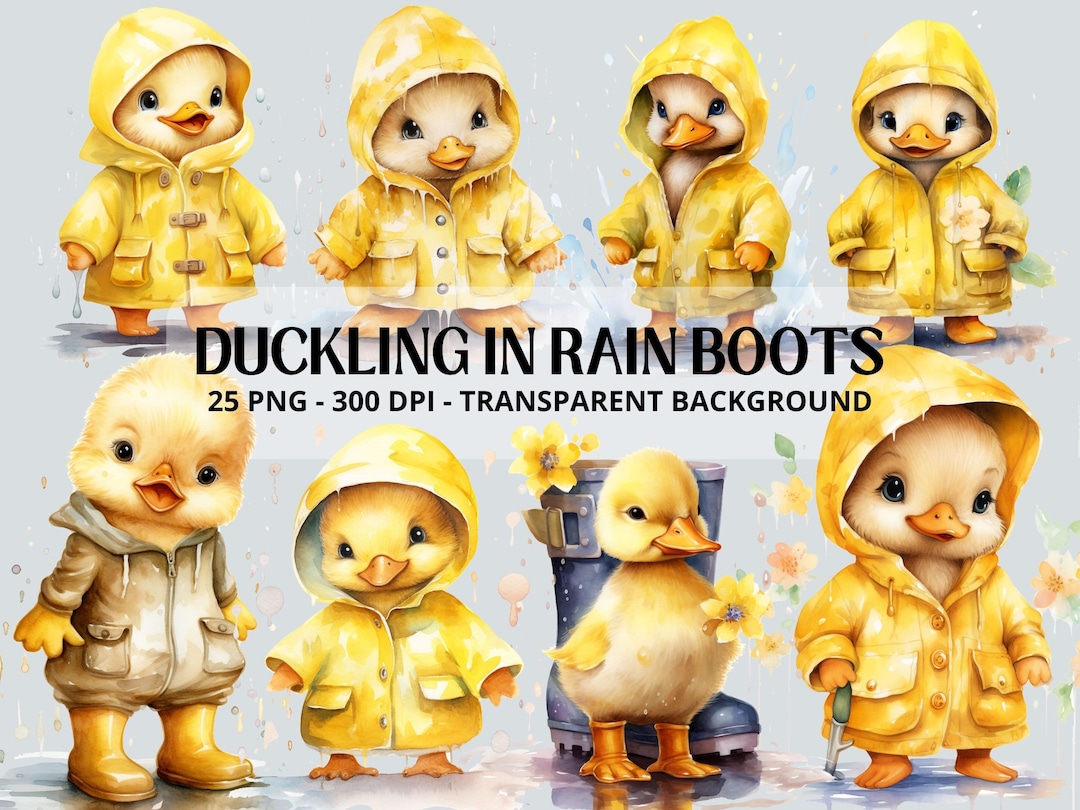 Cute Duckling Clipart Bundle: 25 Watercolor Duckling in Raincoat PNG ...
