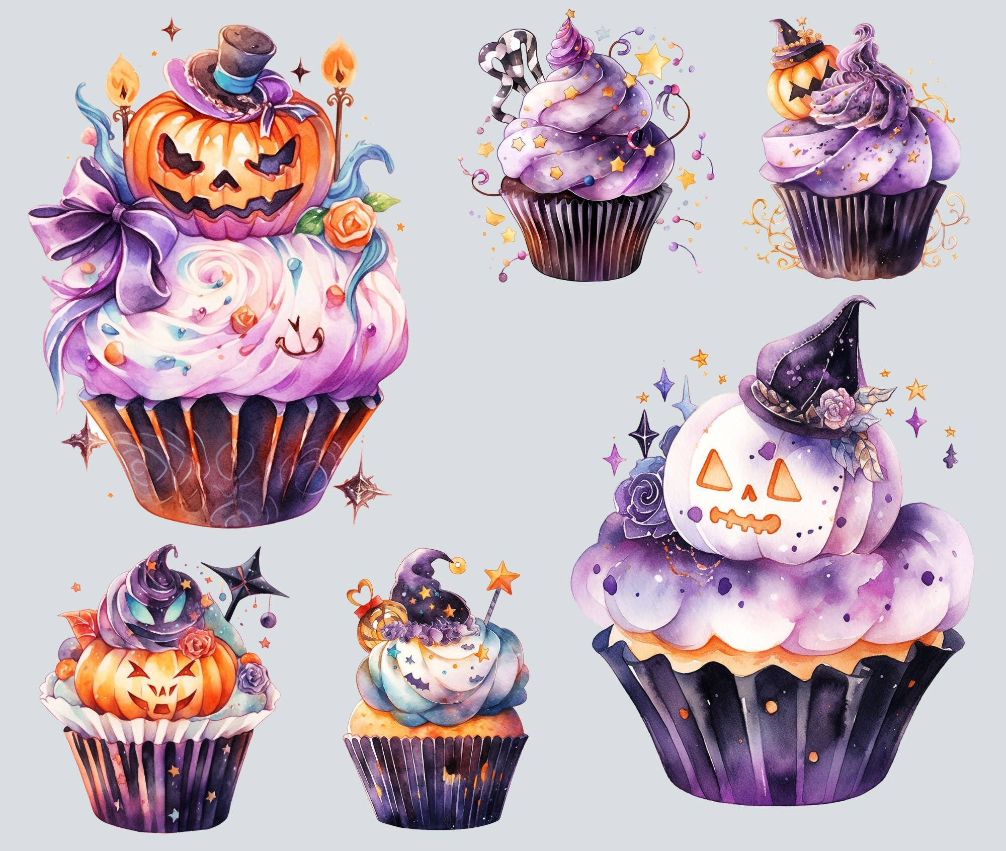 Halloween Cupcake Clipart Pumpkin Cupcake Watercolor Clipart - Etsy