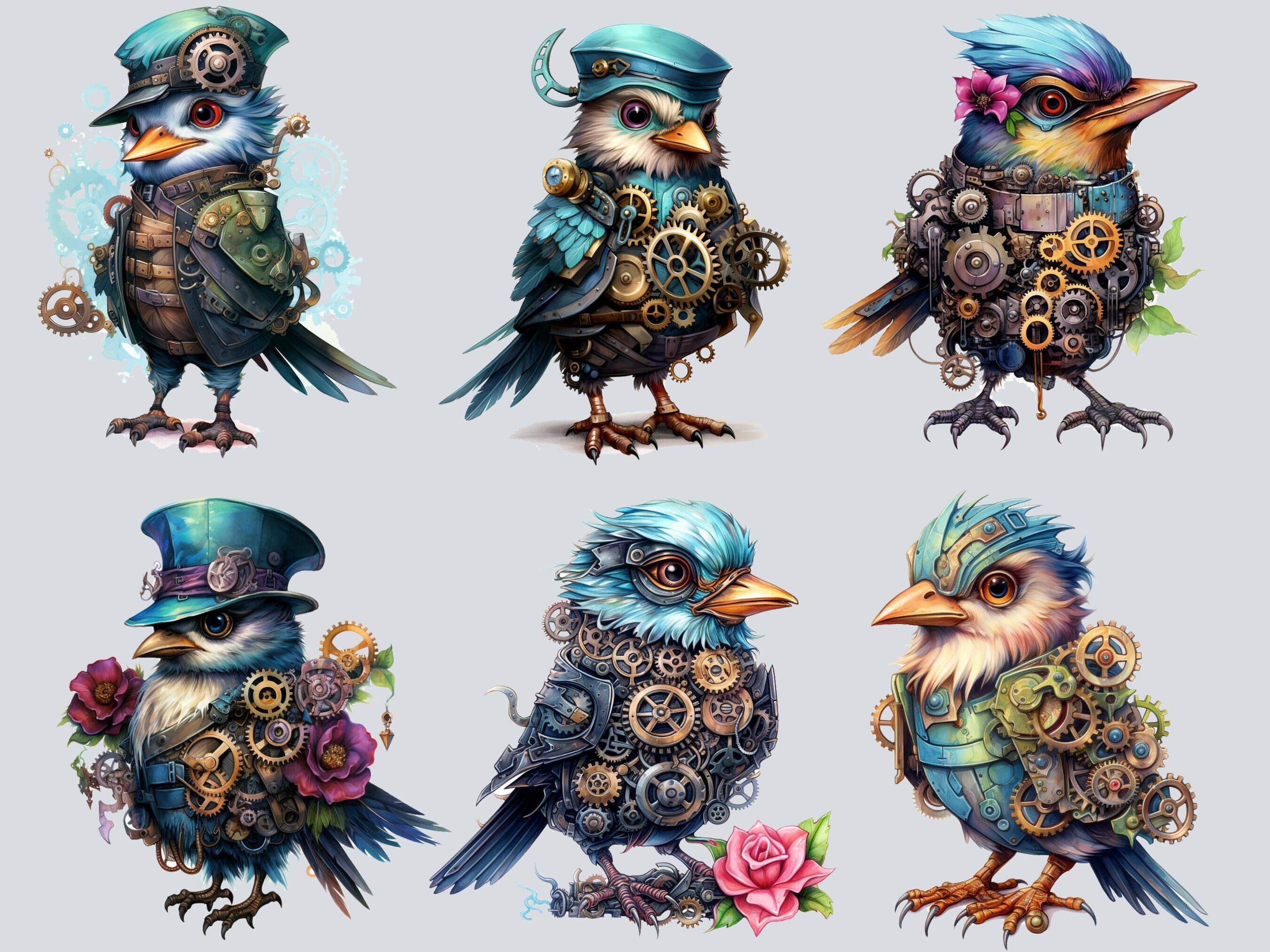 20 PNG Watercolor Steampunk Bird Clipart, Steampunk Bird Clip Art ...