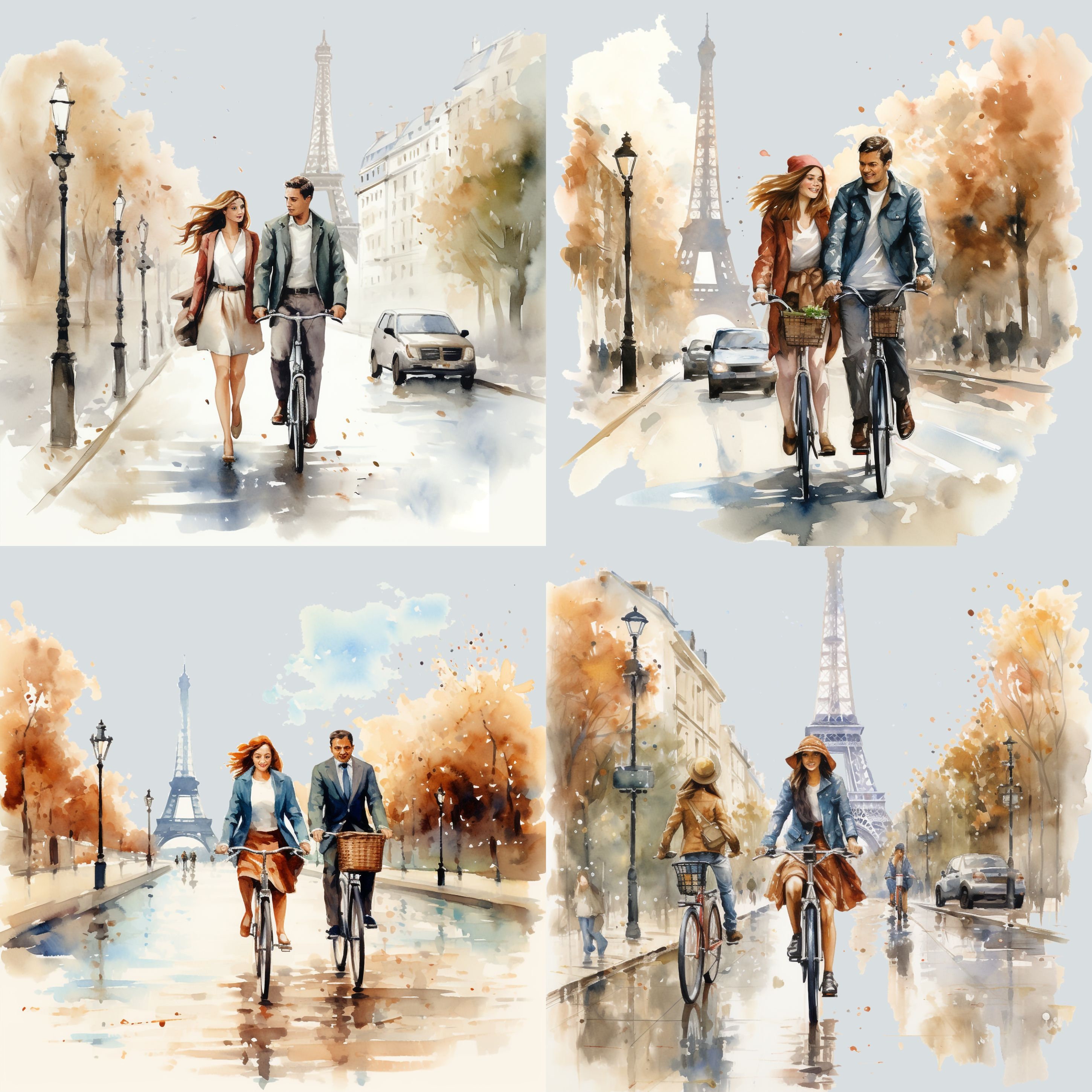 Cute Paris Bike Clipart, PNG Watercolor Bike Tour Clipart, French ...