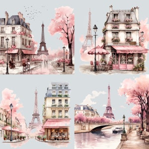 Pink Paris Clipart, PNG Watercolor Romantic Paris Clipart, French ...