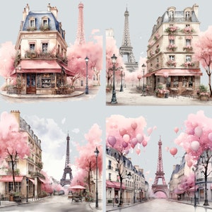 Pink Paris Clipart, PNG Watercolor Romantic Paris Clipart, French ...