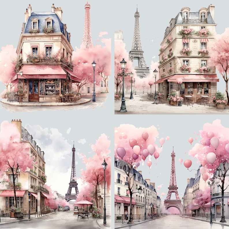 Pink Paris Clipart, PNG Watercolor Romantic Paris Clipart, French ...