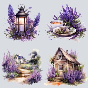 Lavender Flower Watercolor Clipart Bundle - 45 PNG Summer Lavender ...