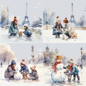 Christmas in Paris Clipart, Winter Paris Clipart, Watercolor Christmas ...