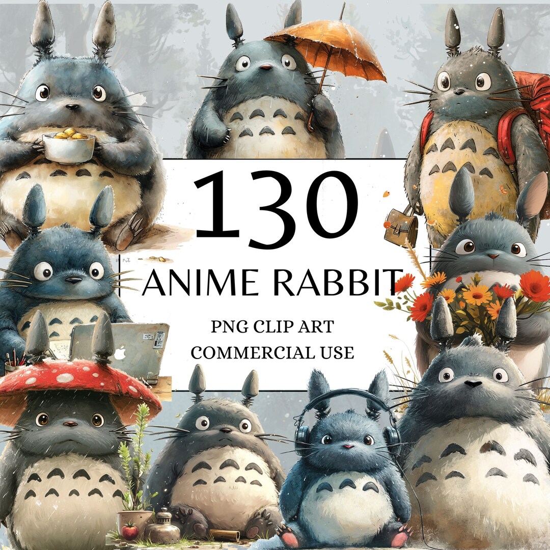 Anime Rabbit Clipart, Watercolor Kawaii Clipart, Cozy Rain Clipart ...