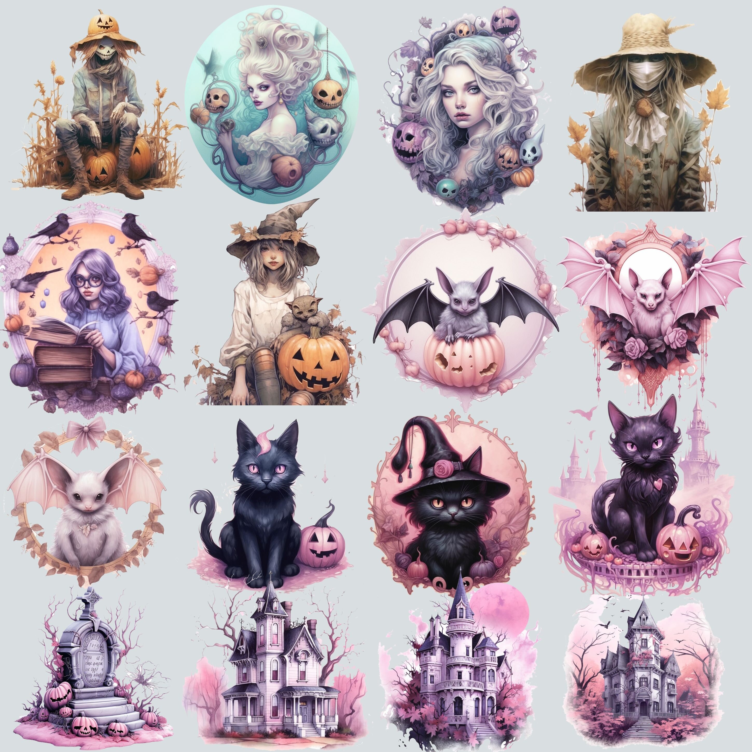 Pink Pastel Halloween Clipart, PNG, Full Commercial Use, Watercolor ...