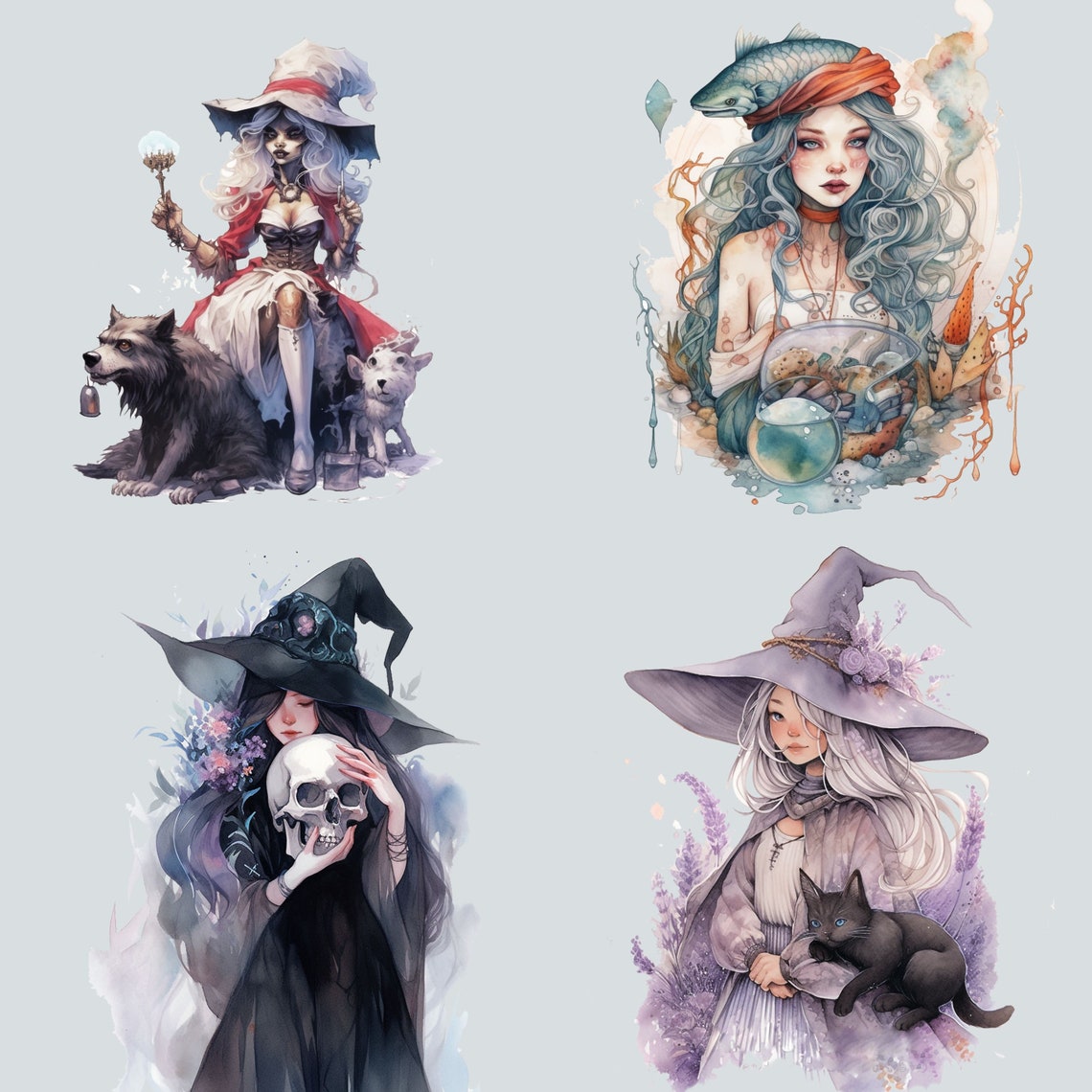 610 Halloween Witch Clipart, PNG, Full Commercial Use, Watercolor ...