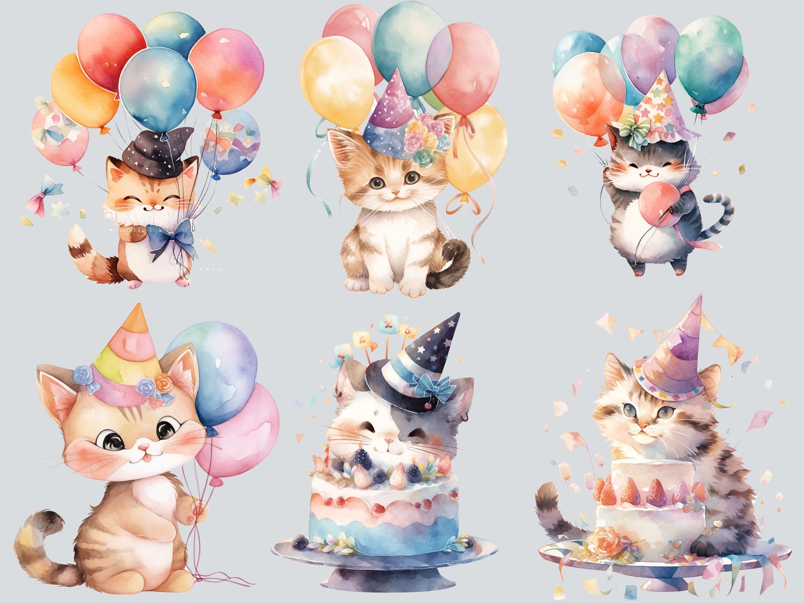 50 Watercolor Cat Clipart Bundle Birthday Cat PNG Cute Kitten - Etsy