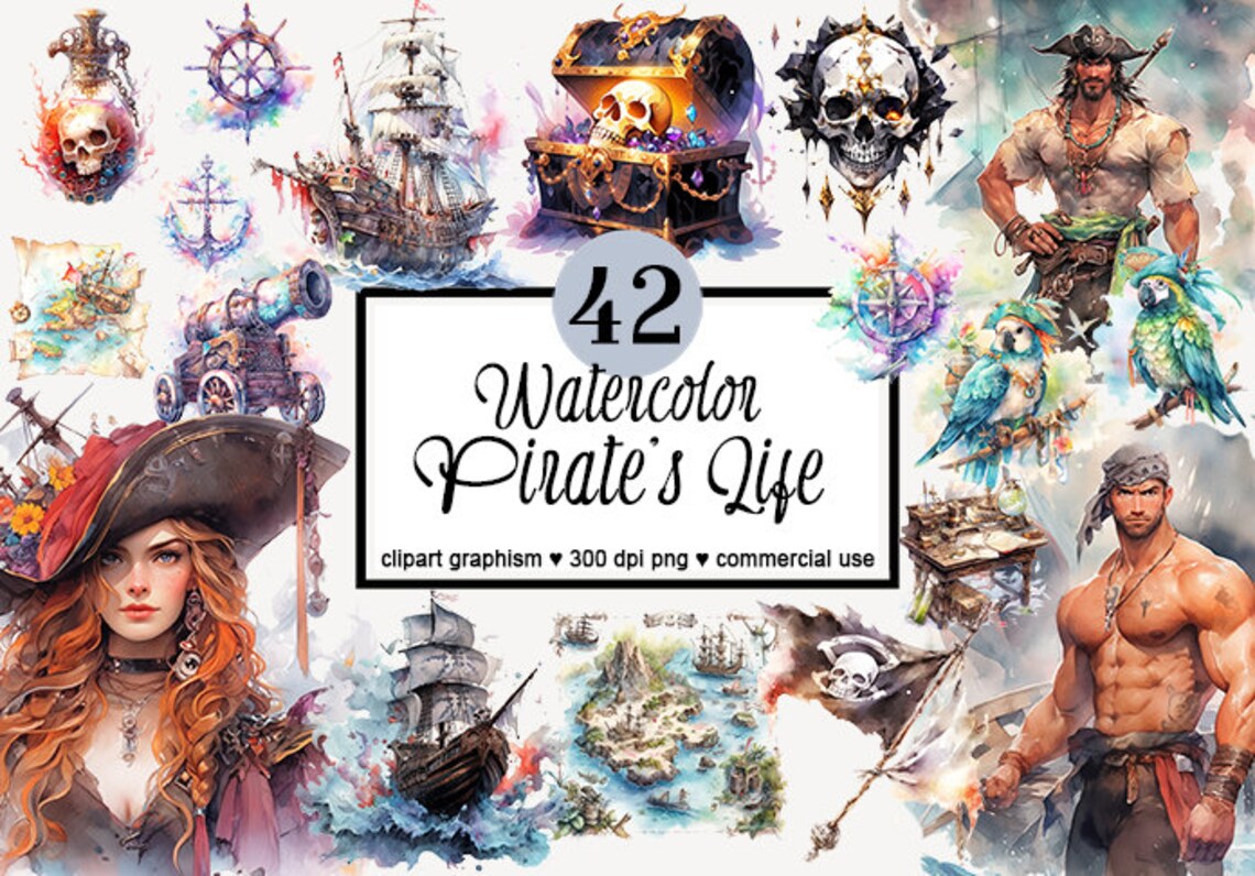 Pirate Clipart Watercolor Pirate Clipart Bundle Pirate Ship - Etsy